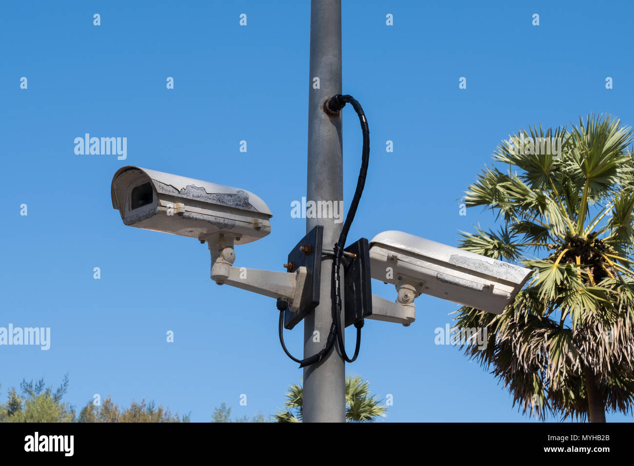 CCTV Camera. Security surveillance system with blue sky Stock Photo - Alamy