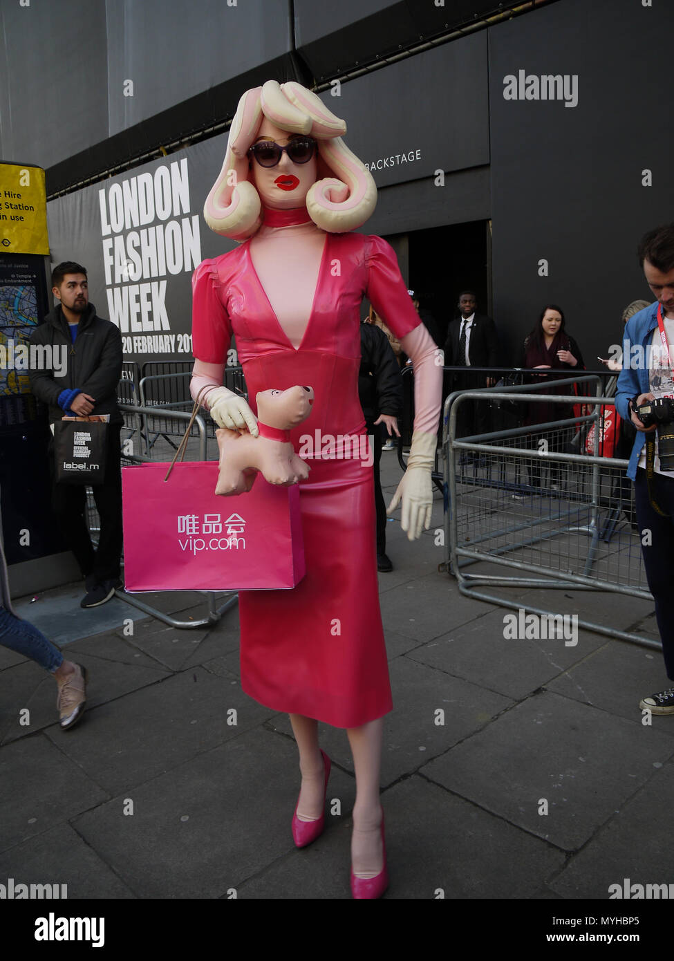 London, UK, 16th February 2018: Artist Pandemonia posses at Fall Winter ...