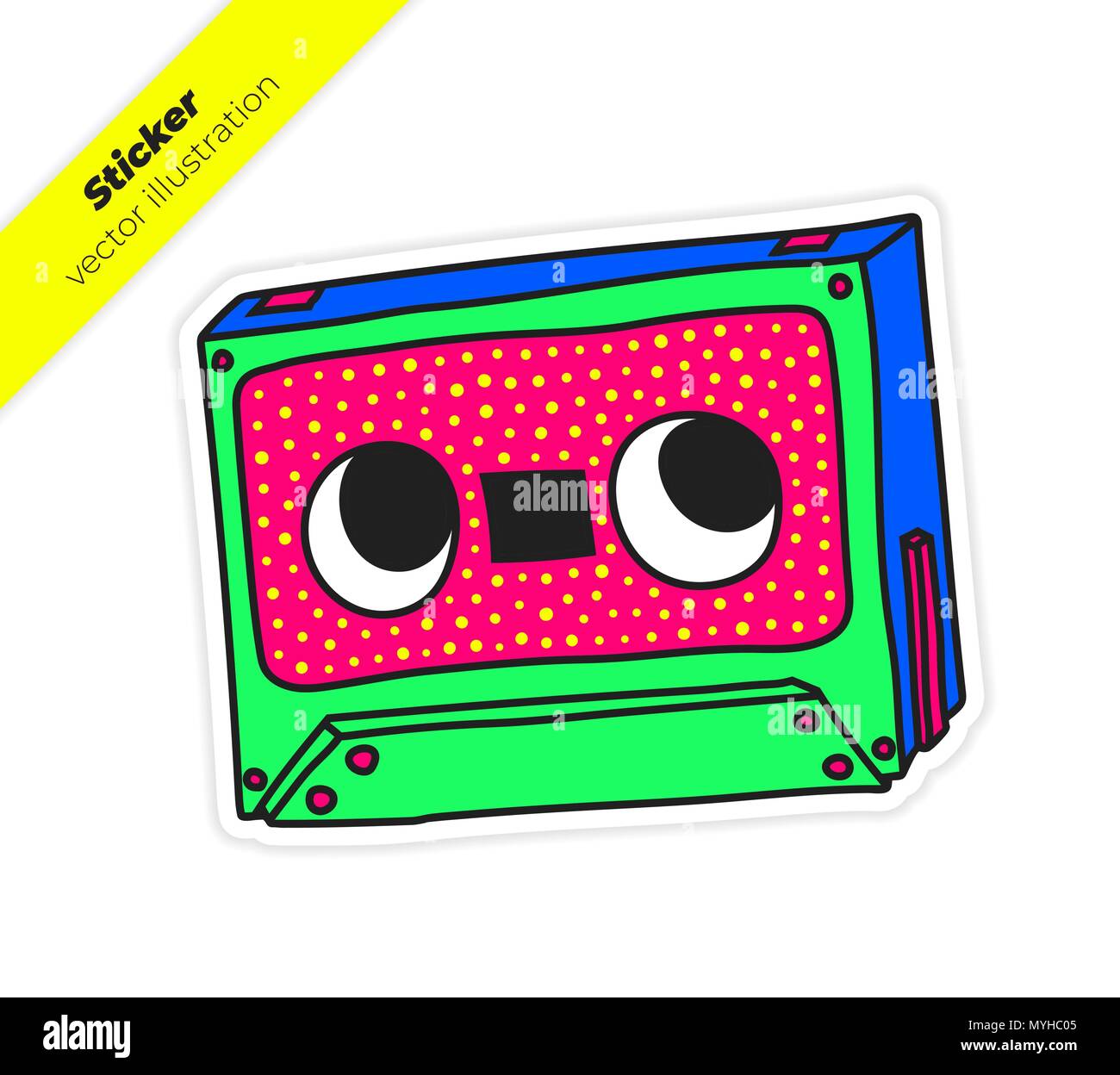 Compact Audio Cassette Musicassette music tape sticker vector il Stock ...