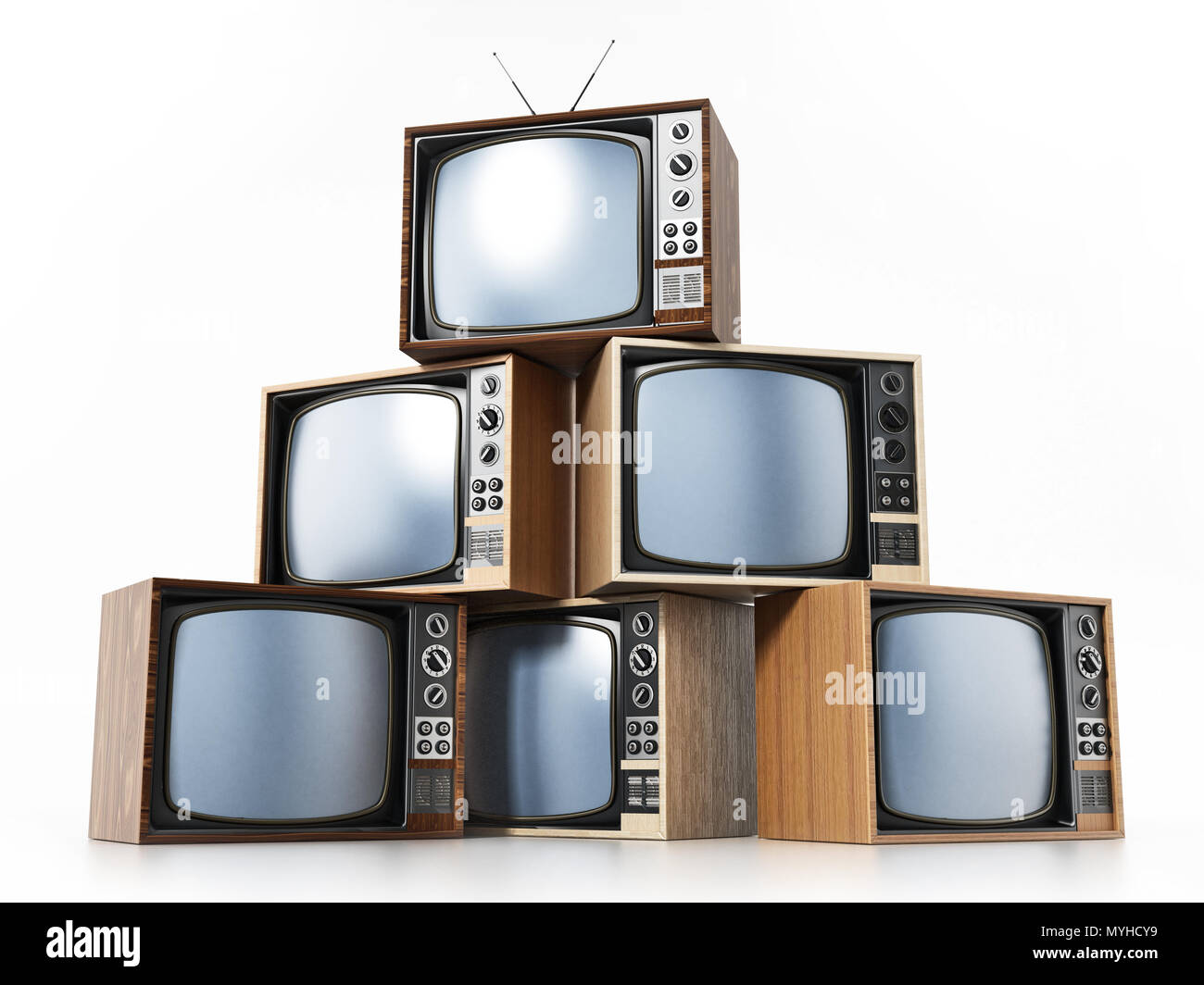 Vintage TV stack isolated on white background. 3D illustration Stock ...