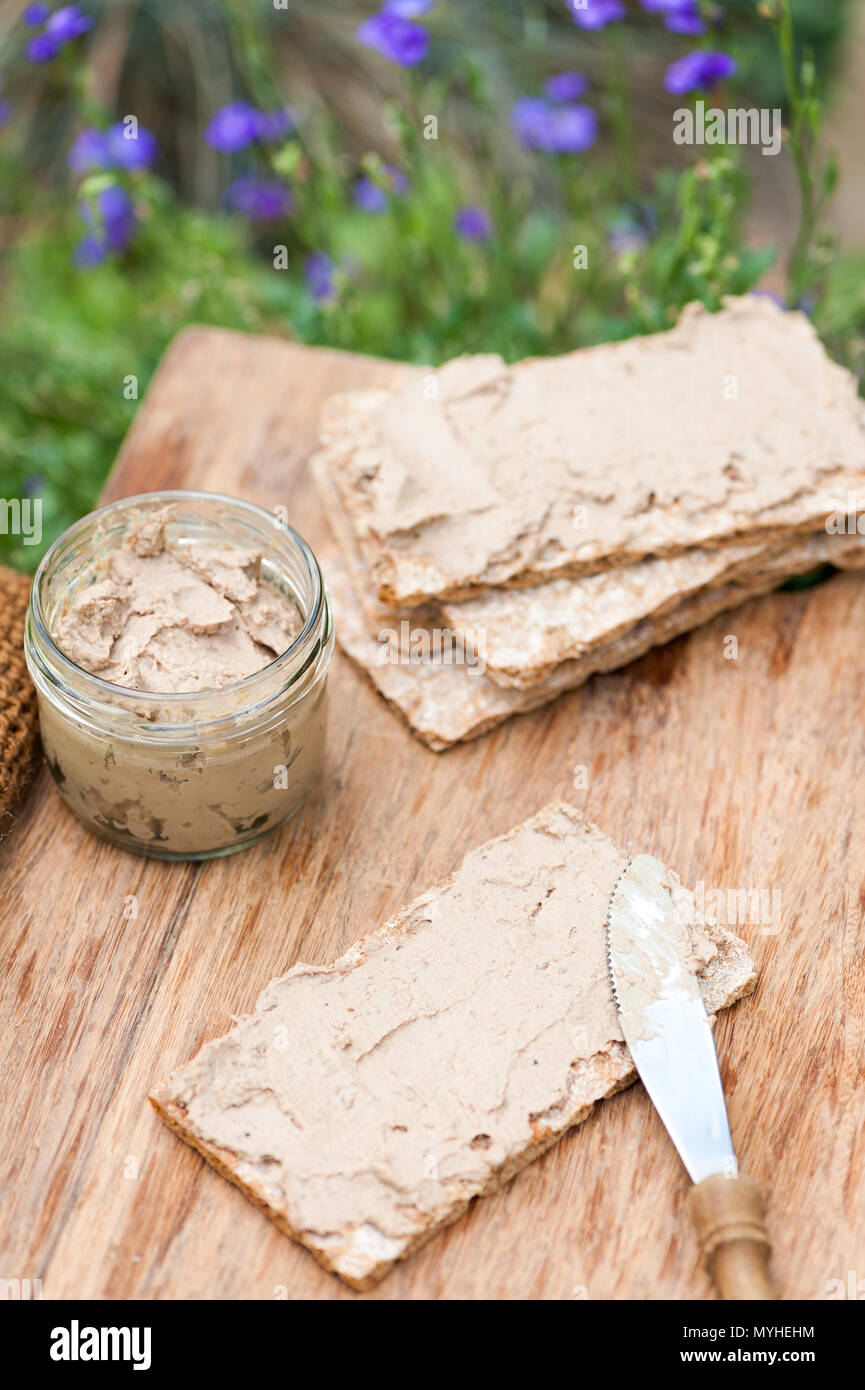 Homemade chicken pate liver on bread Stock Photo - Alamy