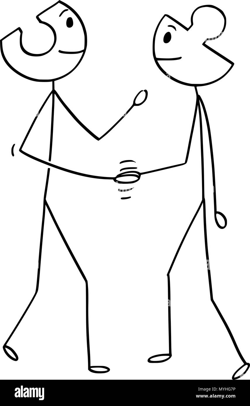 Cartoon of Two Businessmen With Heads as Puzzle Pieces Matching ...