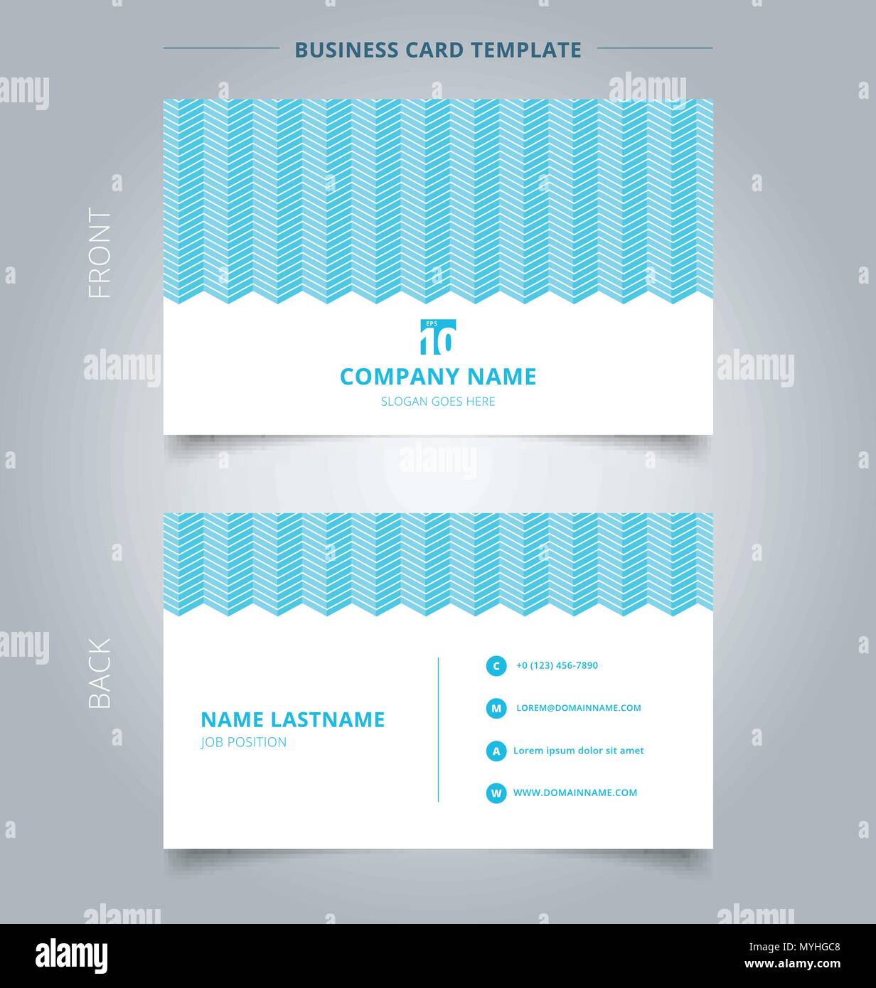 Namecard template white color serrated lines pattern on blue background ...