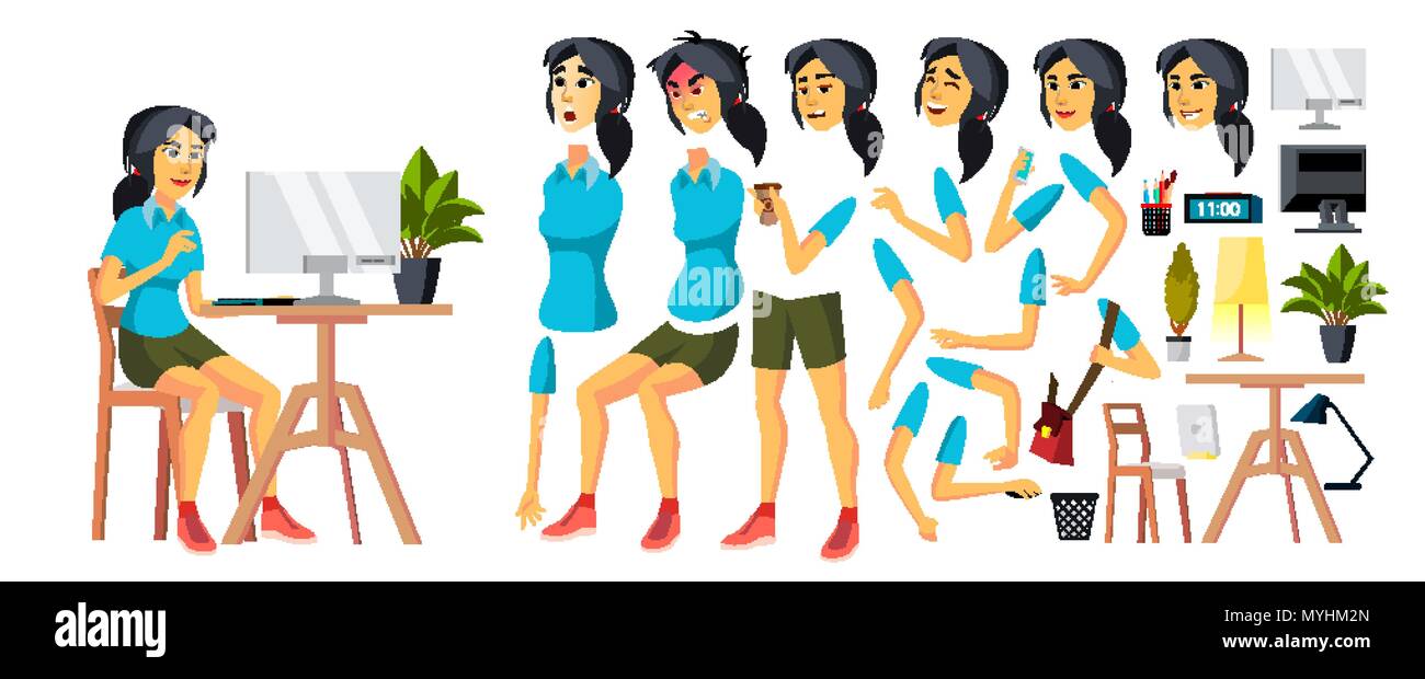 Office Worker Vector. Woman. Modern Employee, Laborer. Korean ...