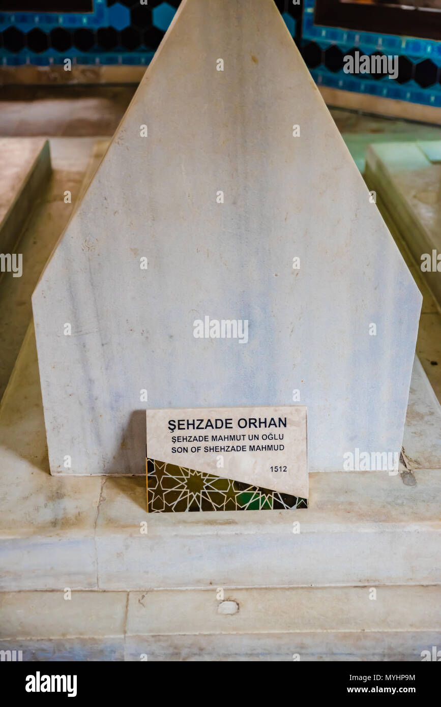 Vew of shahzada(prince) Orhan tomb, mausoleum at Muradiye complex or ...