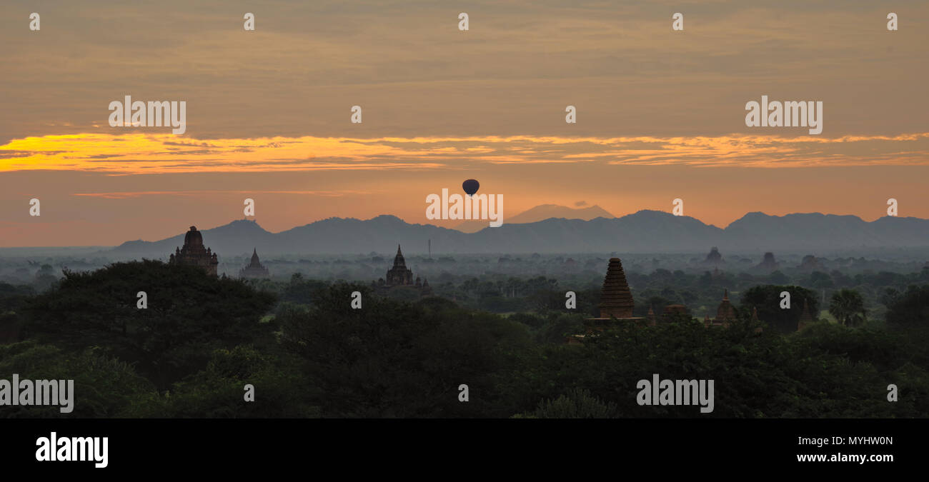 Balloon over famous temples of Bagan, Myanmar, during sunrise Stock ...