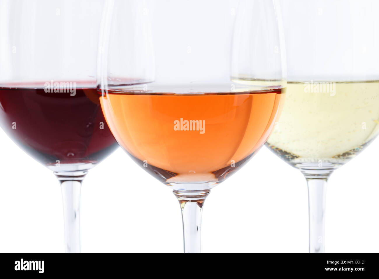 Wine glasses red rose alcohol isolated on a white background Stock ...