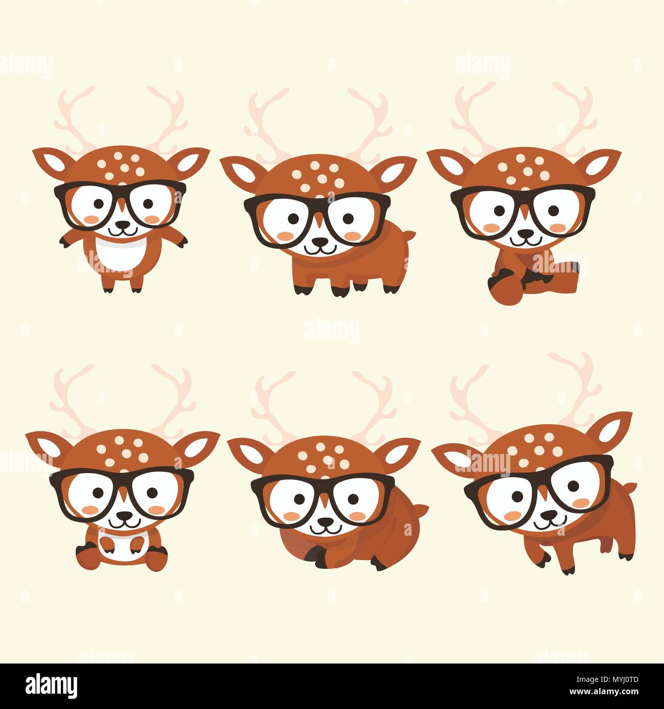 Funny little deer set in different poses. Collection isolated deer in ...