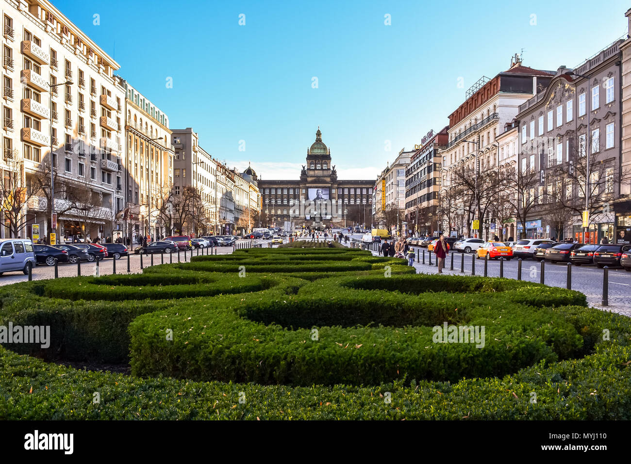 Wenceslas square in Prague. The equestrian statue of Saint Wenceslas ...