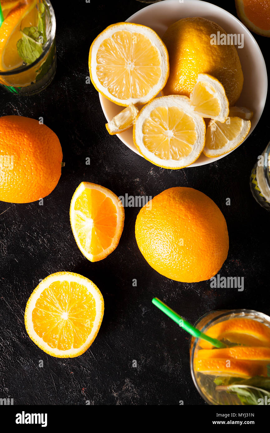 Top view of healthy and delicious lemonade and orangeade Stock Photo ...