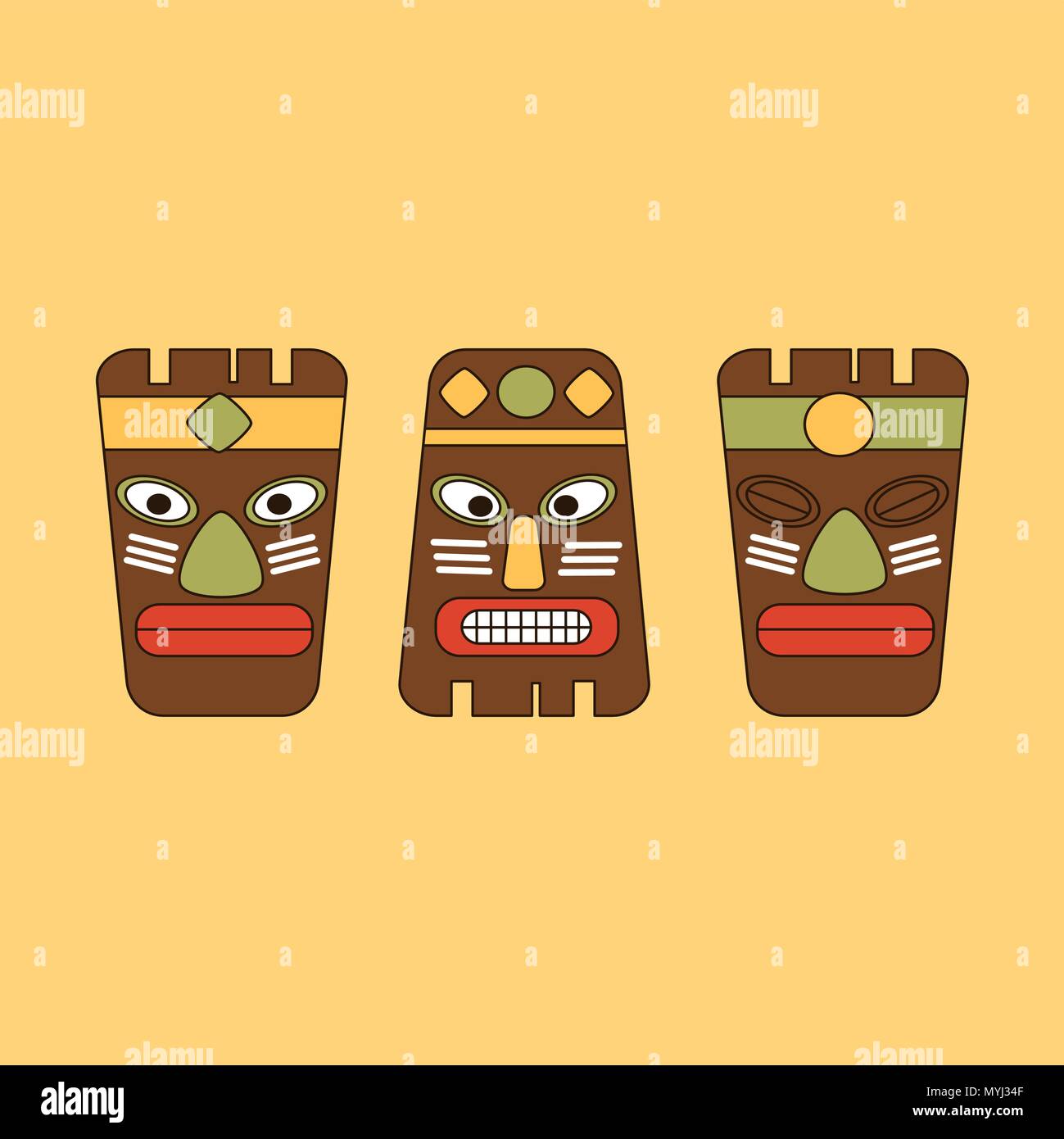 cute cartoon tiki tribal mask vector set Stock Vector Image & Art - Alamy