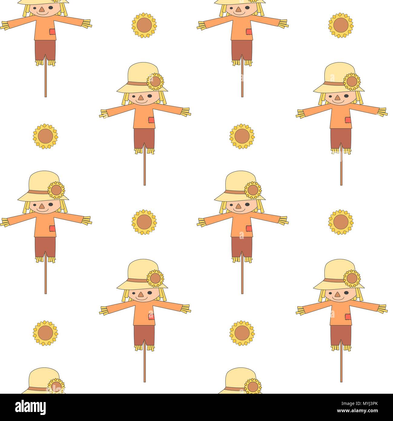 cute cartoon scarecrows seamless vector pattern background illustration ...