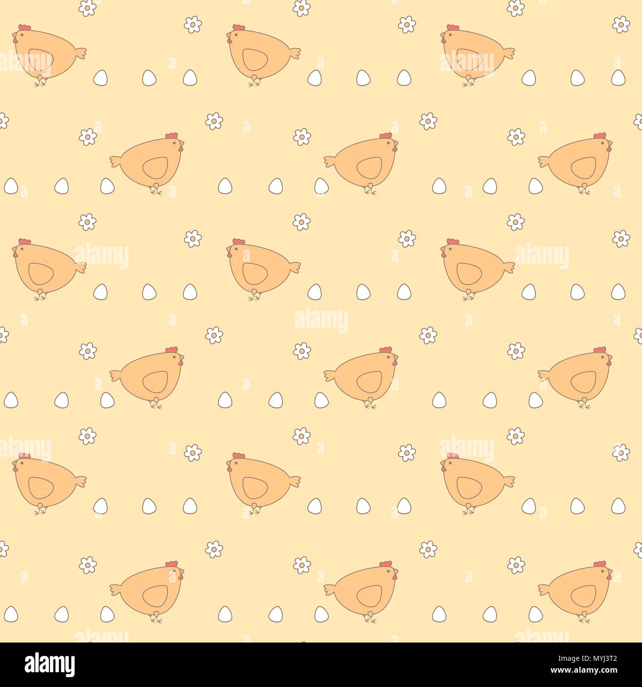 cute cartoon hens with eggs and daisy flowers seamless vector pattern ...