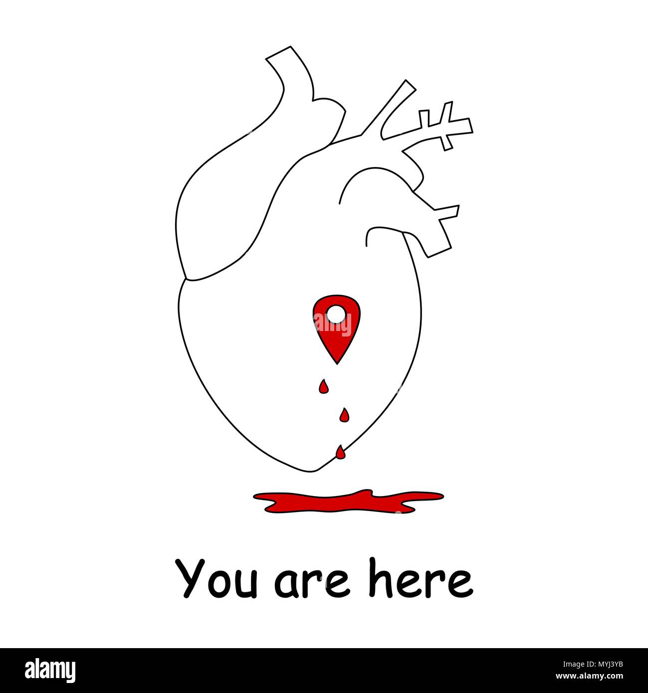 love concept vector illustration with human heart and map location ...
