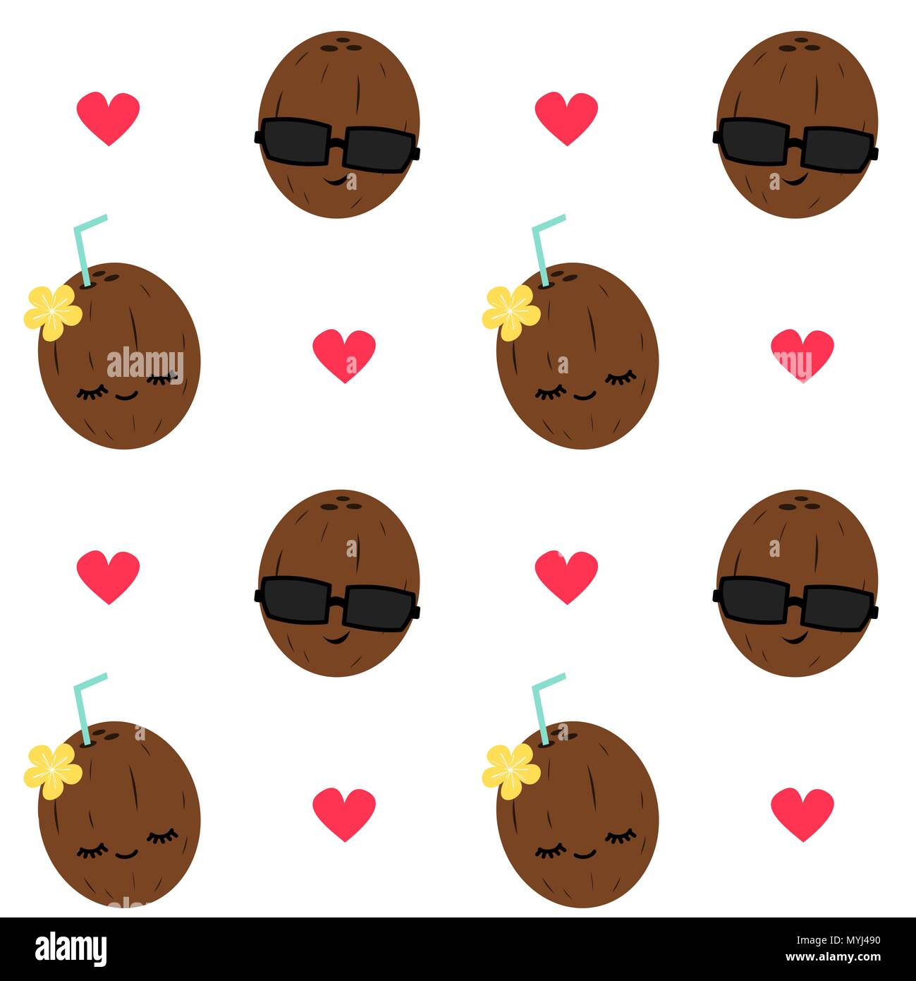 cute cartoon coconut couple in love seamless vector pattern background ...