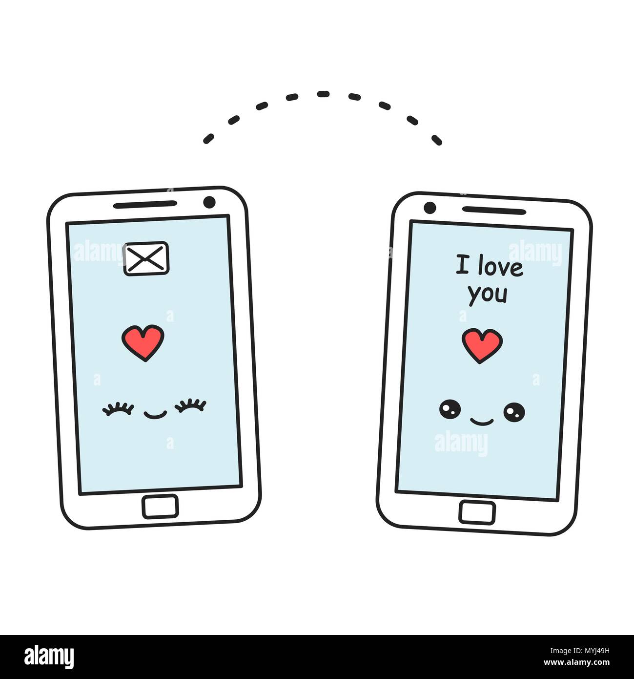 cute cartoon vector smartphone sending love message romantic concept ...