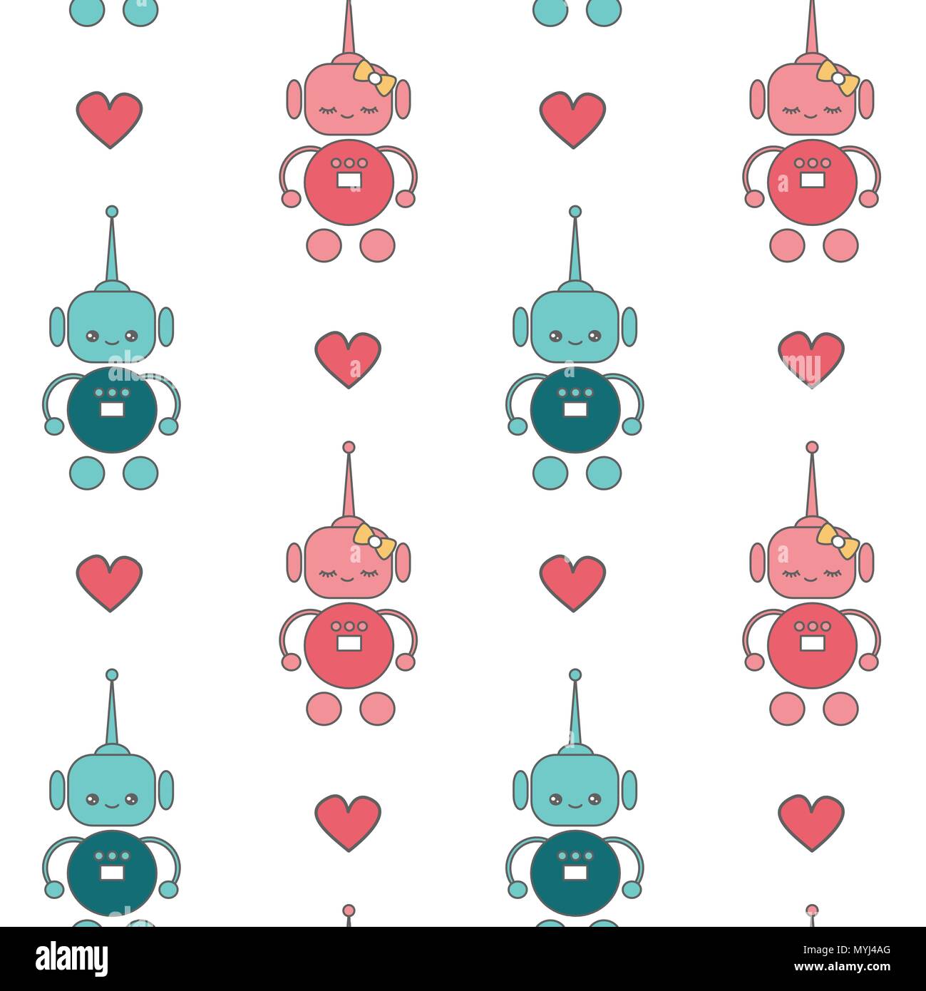 cute lovely cartoon robots in love seamless vector pattern background ...