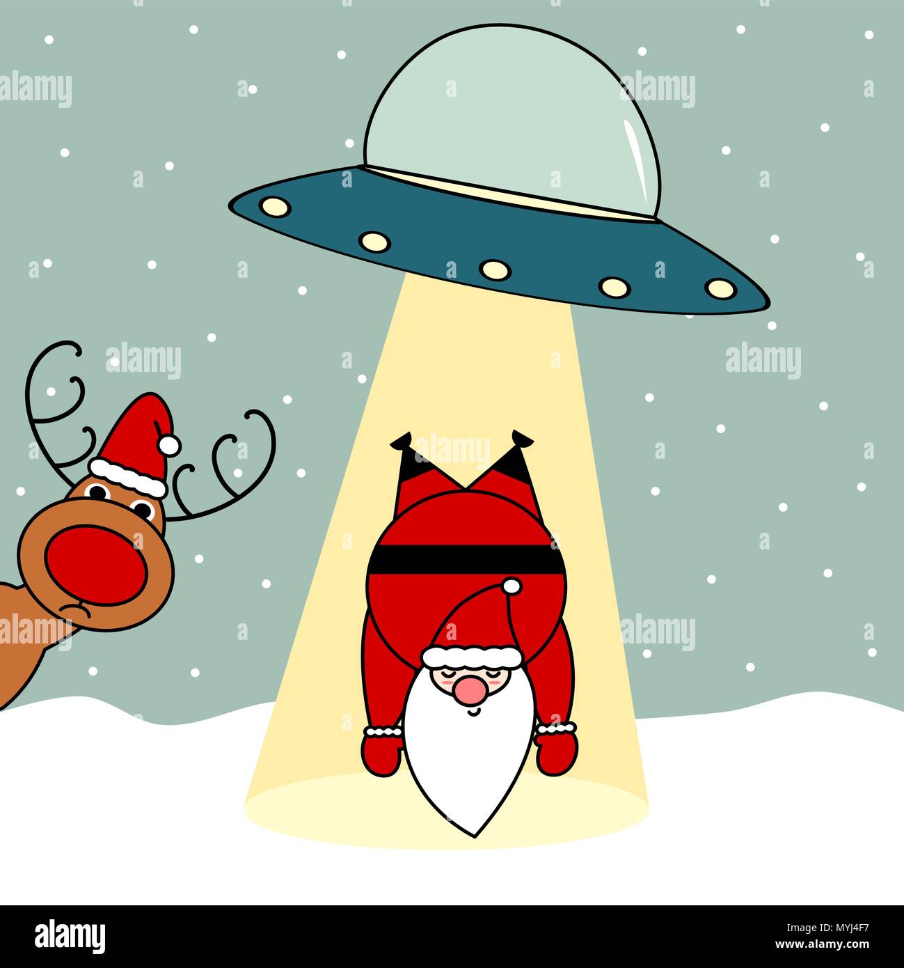 santa claus abducted by ufo cute funny cartoon christmas vector ...