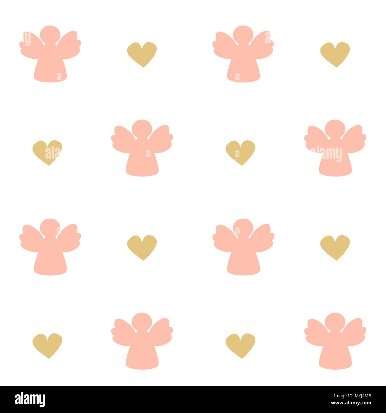 cute pink angels silhouette seamless vector pattern background ...