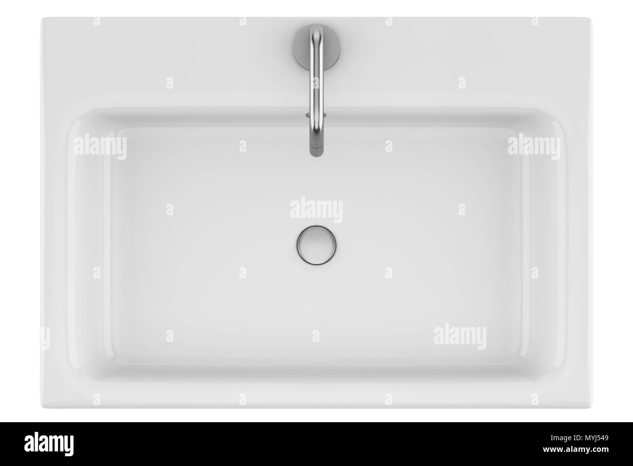 top view of ceramic bathroom sink isolated on white background. 3d ...