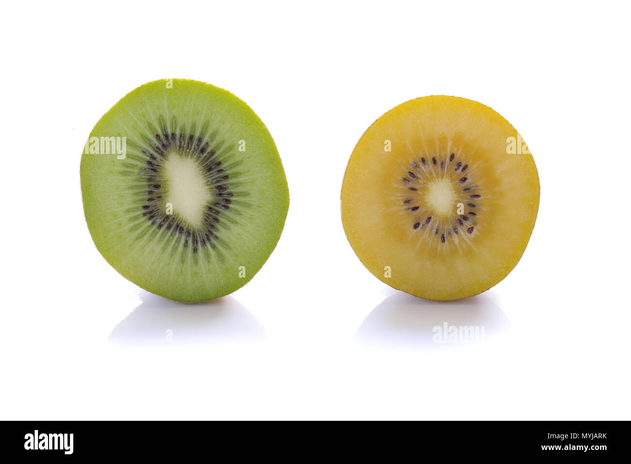 Fresh green and gold kiwi fruit isolated on white background Stock ...