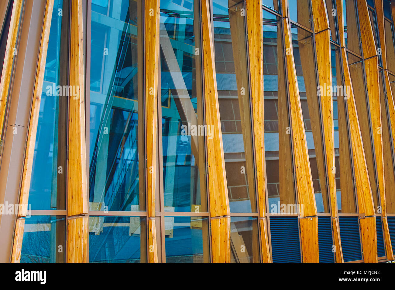 Architectural detail of modern sustainable academy building on ...