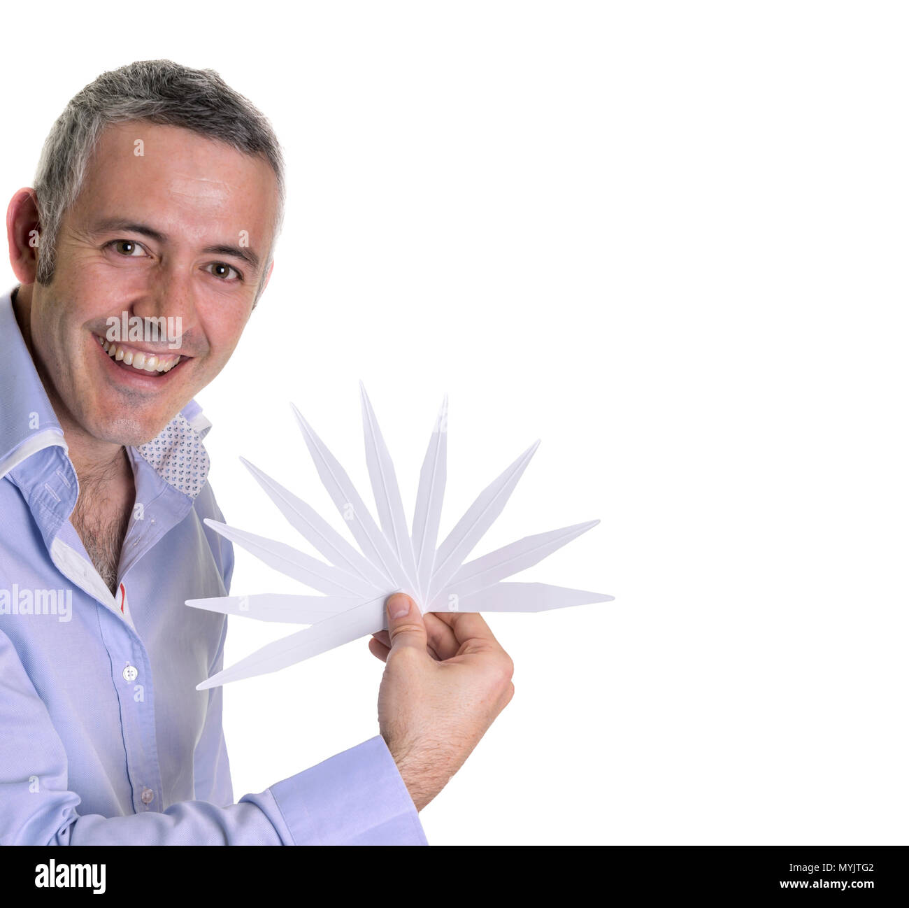 Man showing you options and possibilities Stock Photo - Alamy