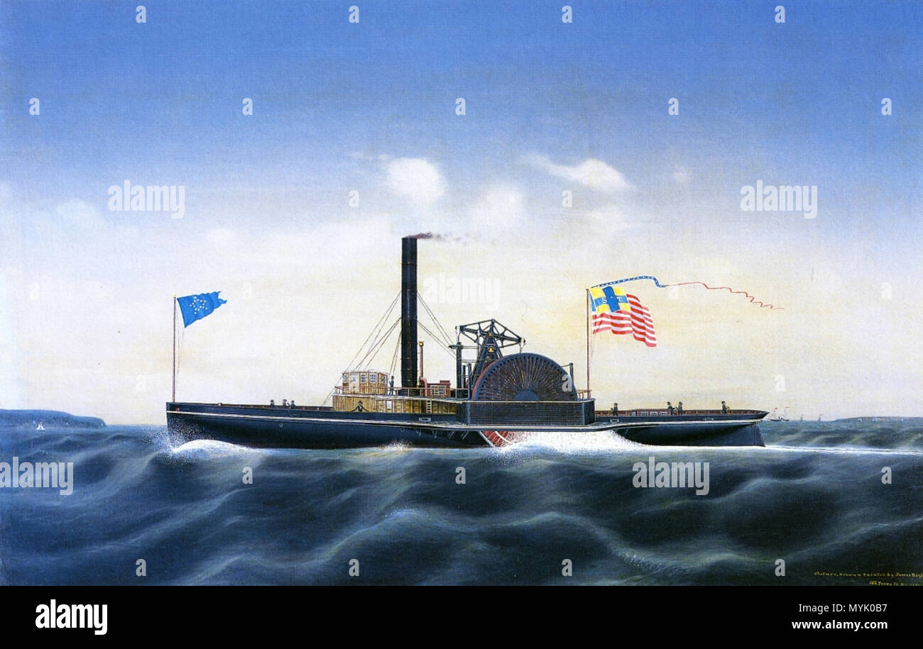 . English: Leviathan, steam towboat, built 1855, oil on canvas by James ...