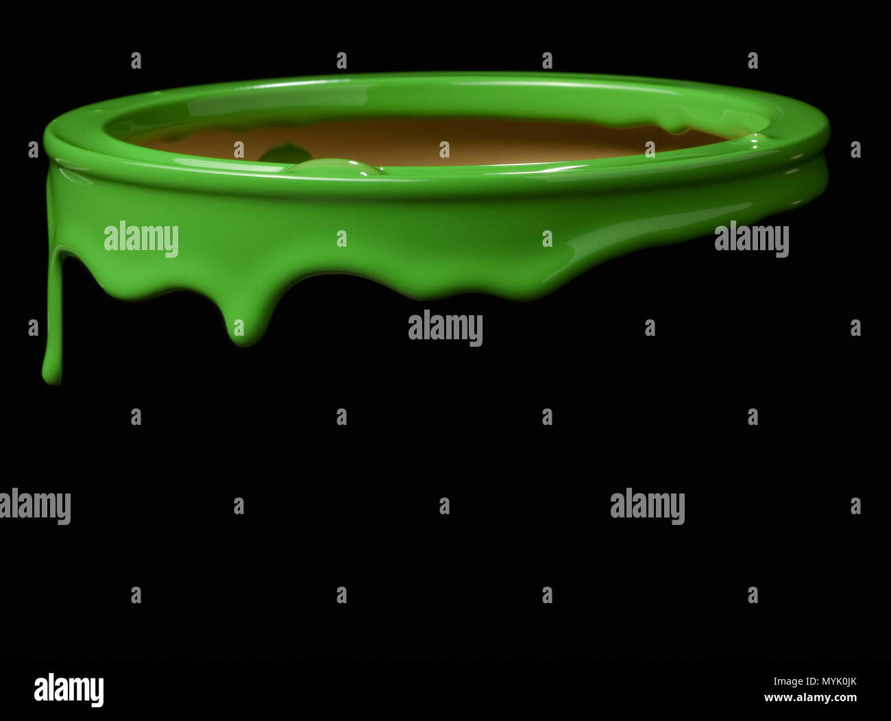 Colorful paint leaking down over the part of metal bucket. Isolated ...