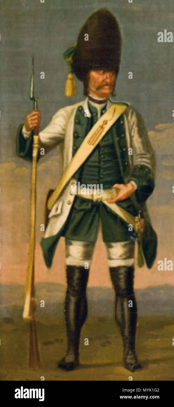 . English: Grenadier of Regiment Los Rios, detail from 'David Morier ...