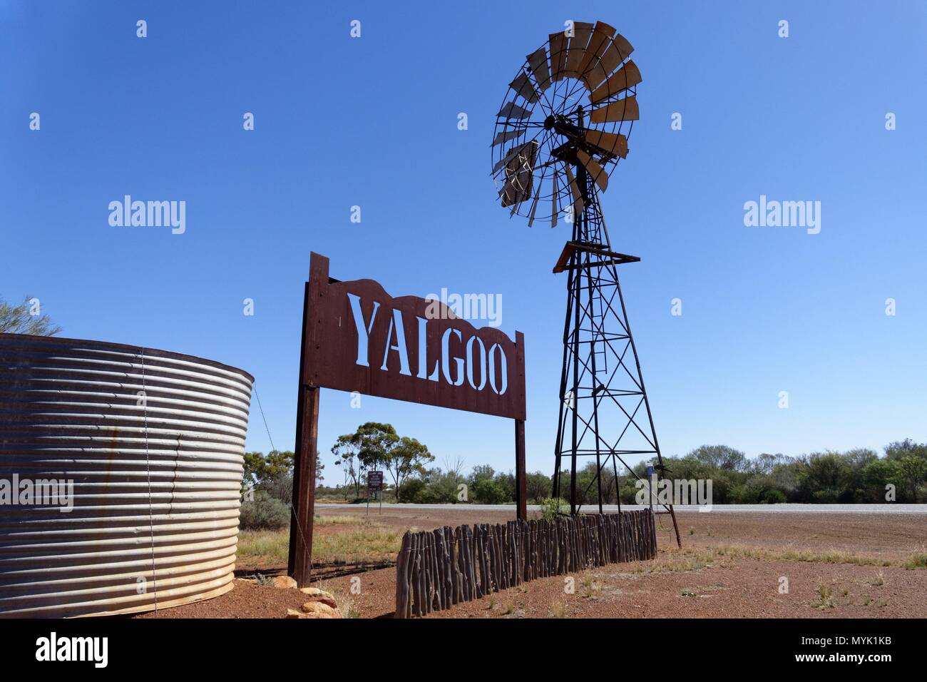 Yalgoo country town sign and windmill, Yalgoo, Western Australia ...