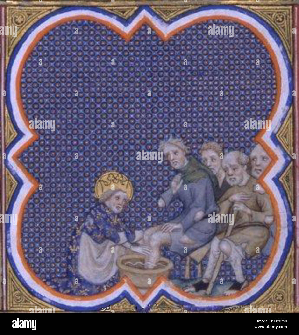 . Français : Louis IX lave les pieds d’un mendiant Čeština: Ludvík IX ...