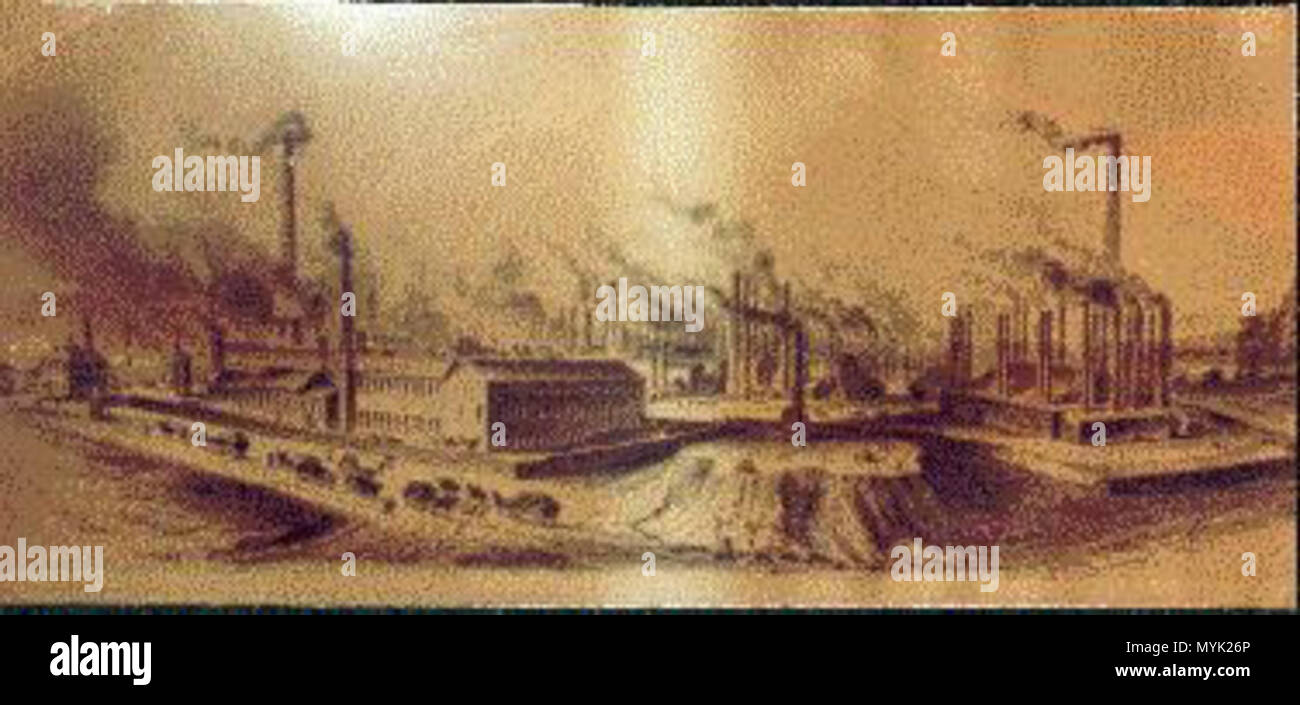 . English: View of the Low Moor Ironworks, West Yorkshire, around 1855 ...