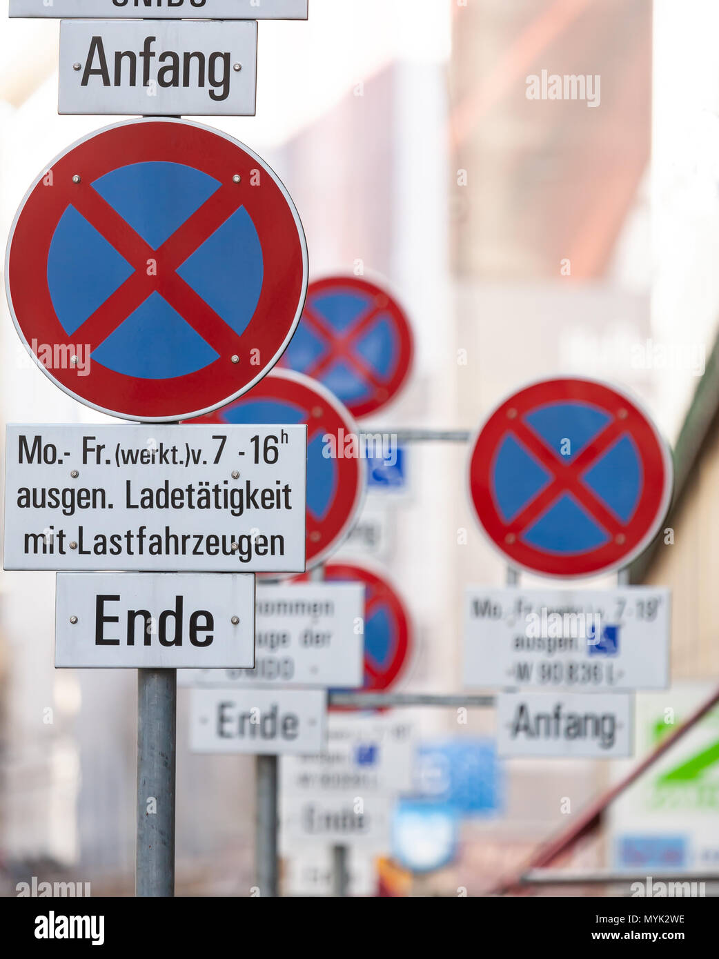 Build-up of "No Stopping" traffic signs in Vienna, Austria Stock Photo ...