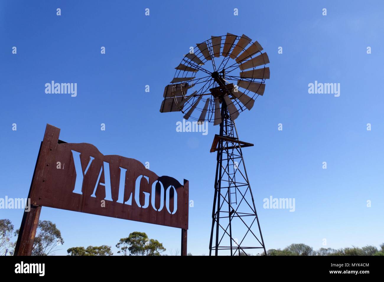 Yalgoo country town sign and windmill, Yalgoo, Western Australia ...