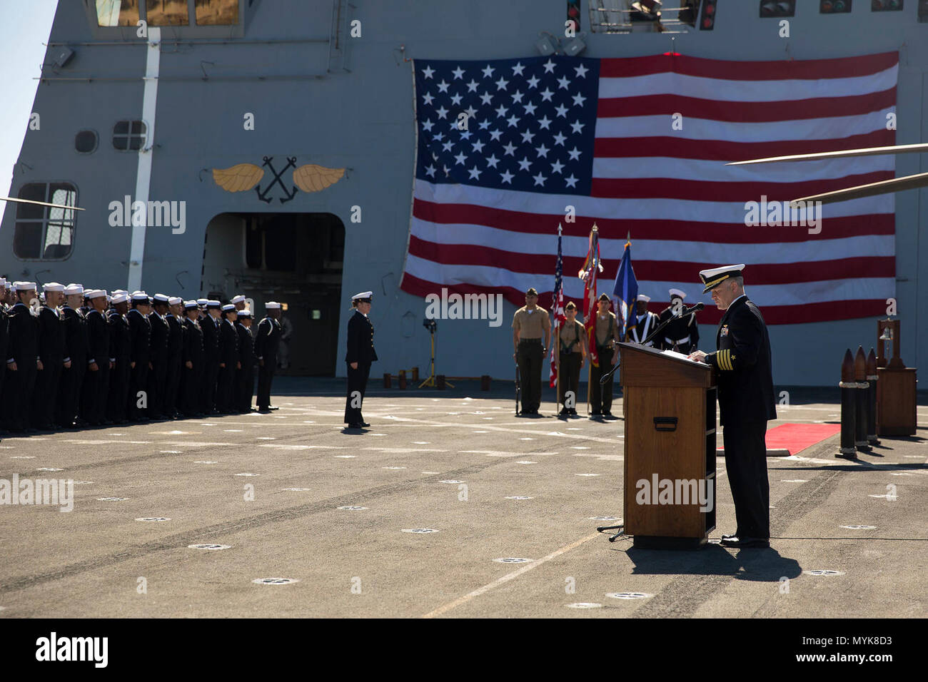 Navy Capt. Randall W. Peck, commanding officer of USS Mesa Verde (LPD ...