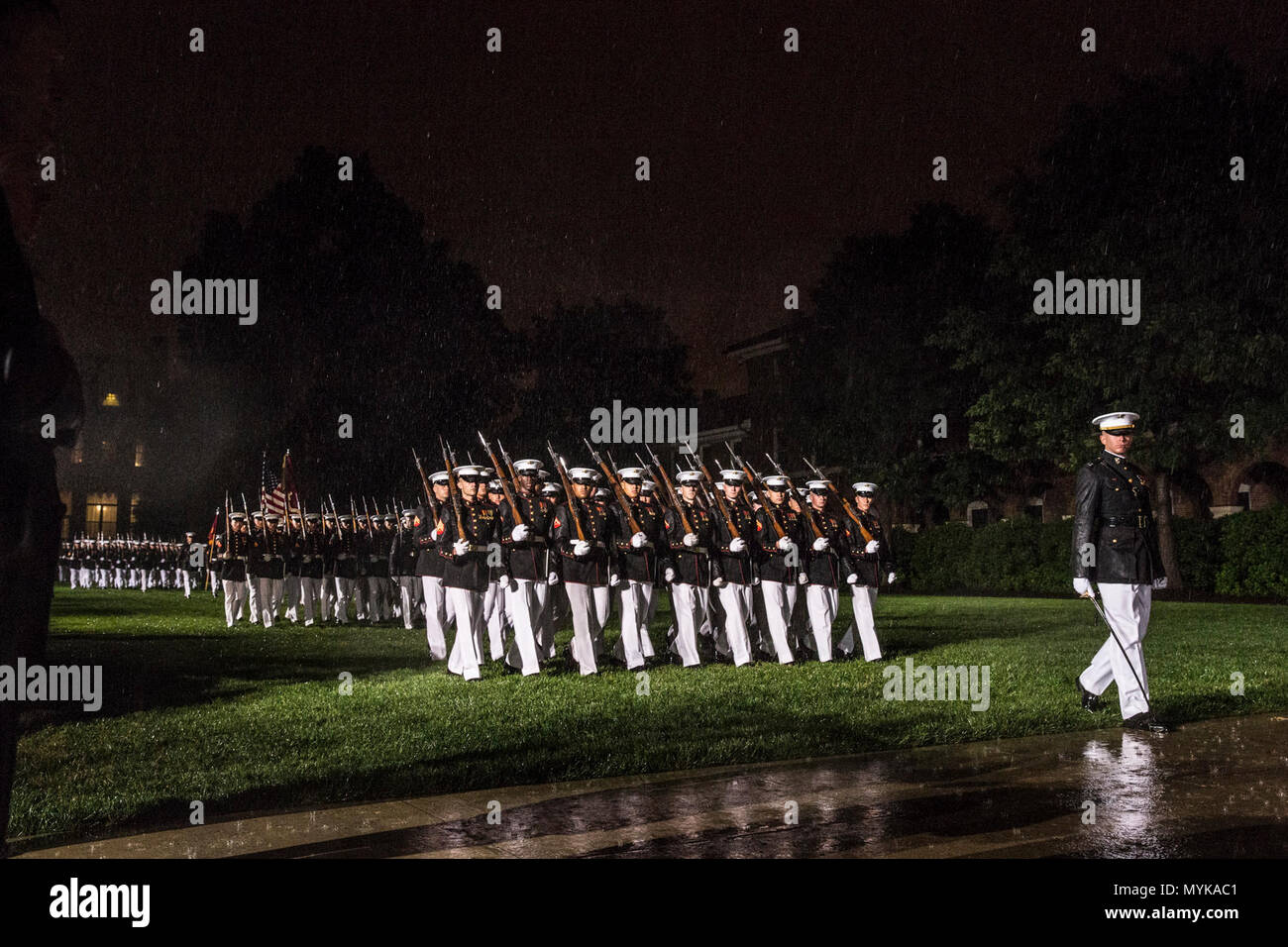 The U.S. Marine Corps Silent Drill Platoon conducts Pass and Review ...