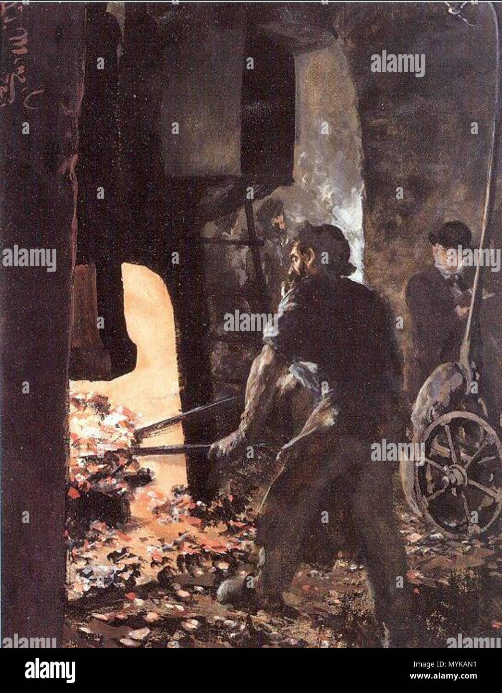 . Deutsch: Selbstbildnis mit arbeiter am dampfhammer, gouache, 1872 ...