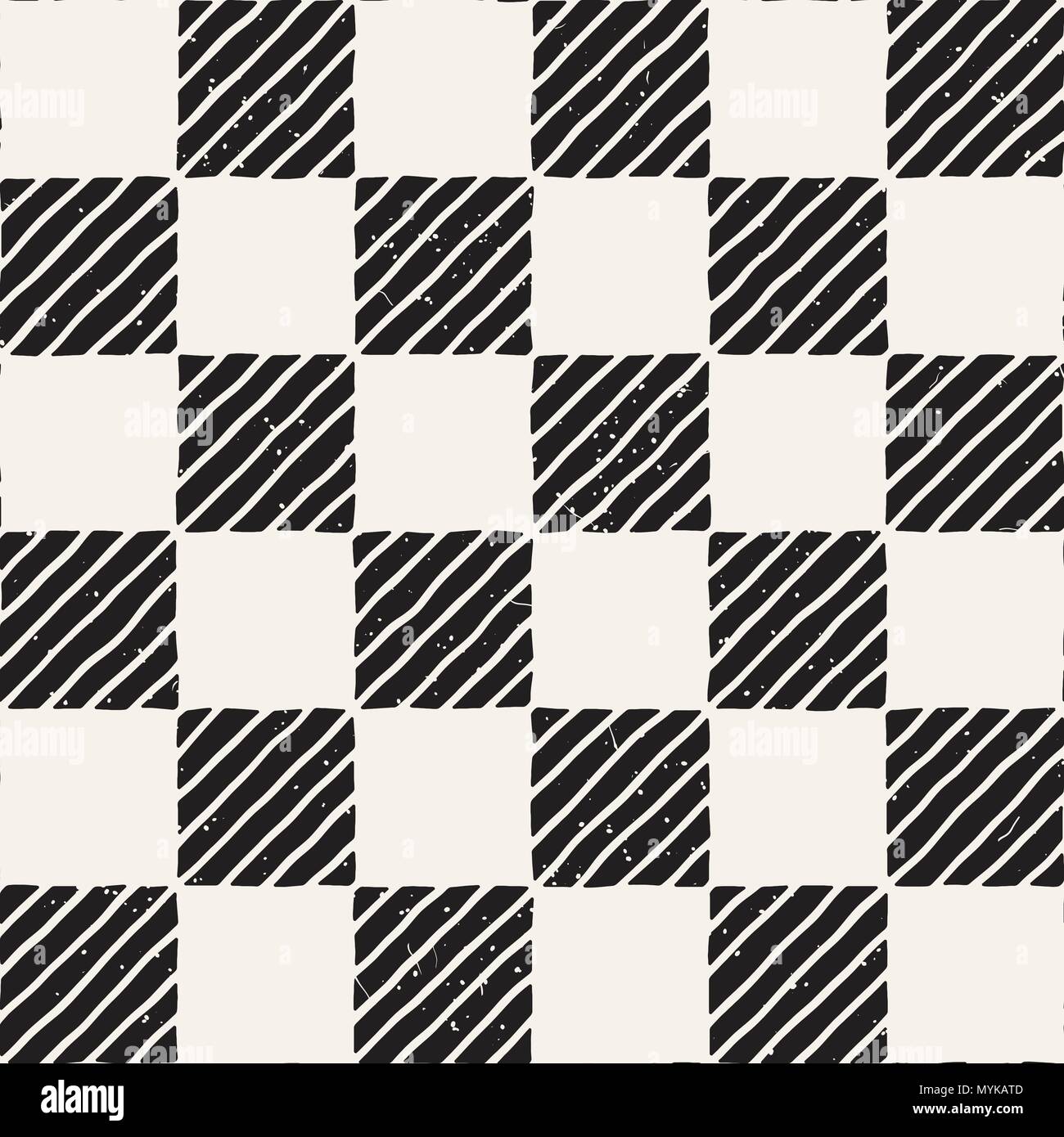 Hand drawn seamless repeating pattern with checker lines tiling. Grungy ...