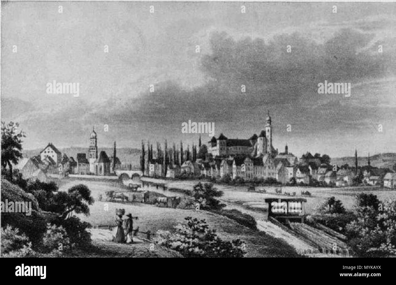. English: City of Messkirch (southern Germany) about 1820 Deutsch ...