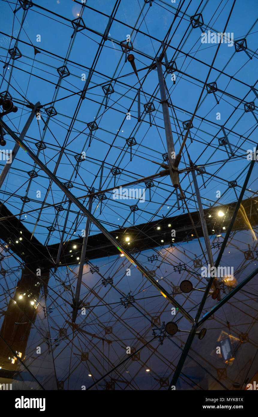 Inside the glass pyramid of The Louvre Museum in Paris, France Stock ...