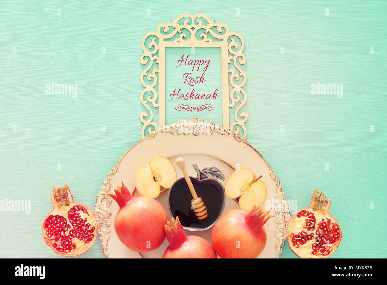 Rosh hashanah (jewish New Year holiday) concept. Traditional symbols ...