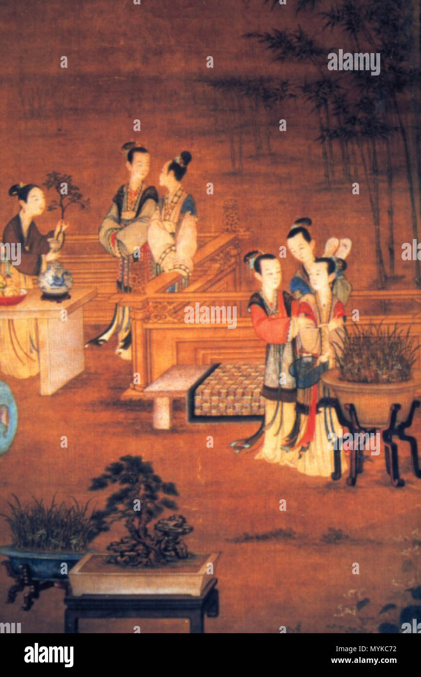 . Ladies of the imperial court of the Ming Dynasty. circa 1580. unknow ...