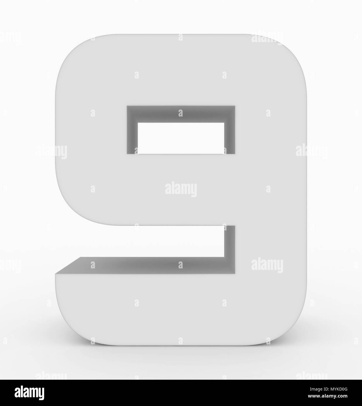 number 9 3d cubic rounded white isolated on white - 3d rendering Stock ...