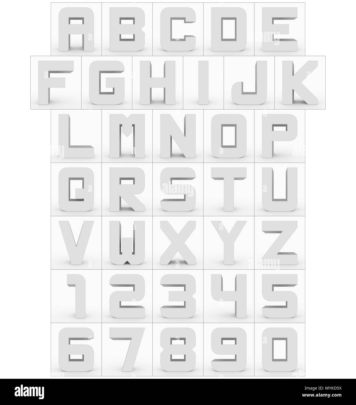 letters and numbers 3d cubic rounded white isolated on white - 3d ...