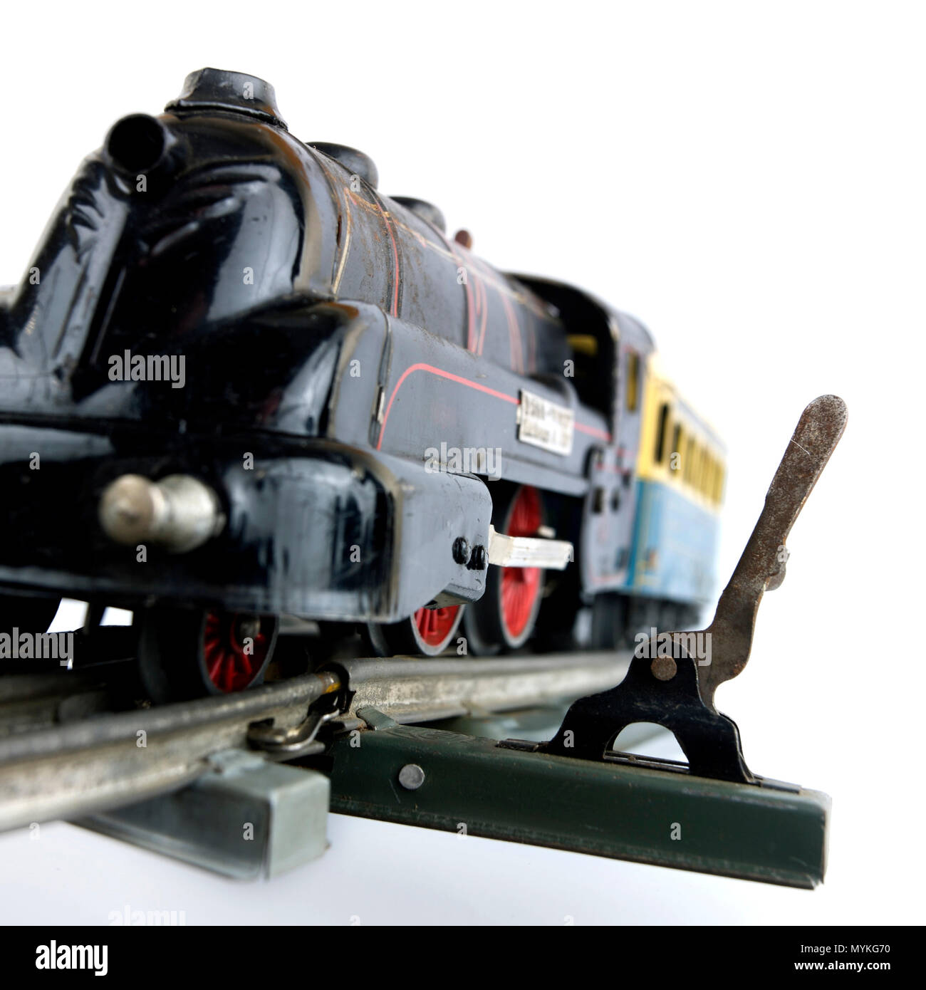 Toy train and railway tracks Stock Photo - Alamy