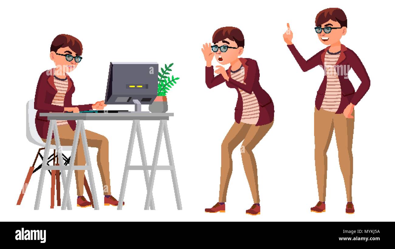 Office Worker Vector. Woman. Happy Clerk, Servant, Employee. Business ...