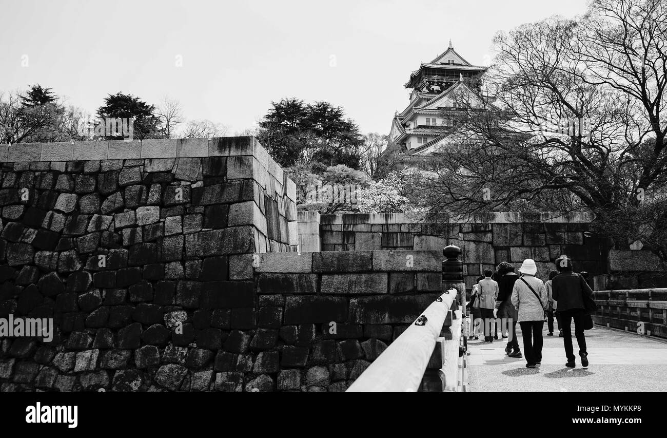 Osaka, Japan - Apr 7, 2014. People visit Osaka Castle (Osakajo) in ...