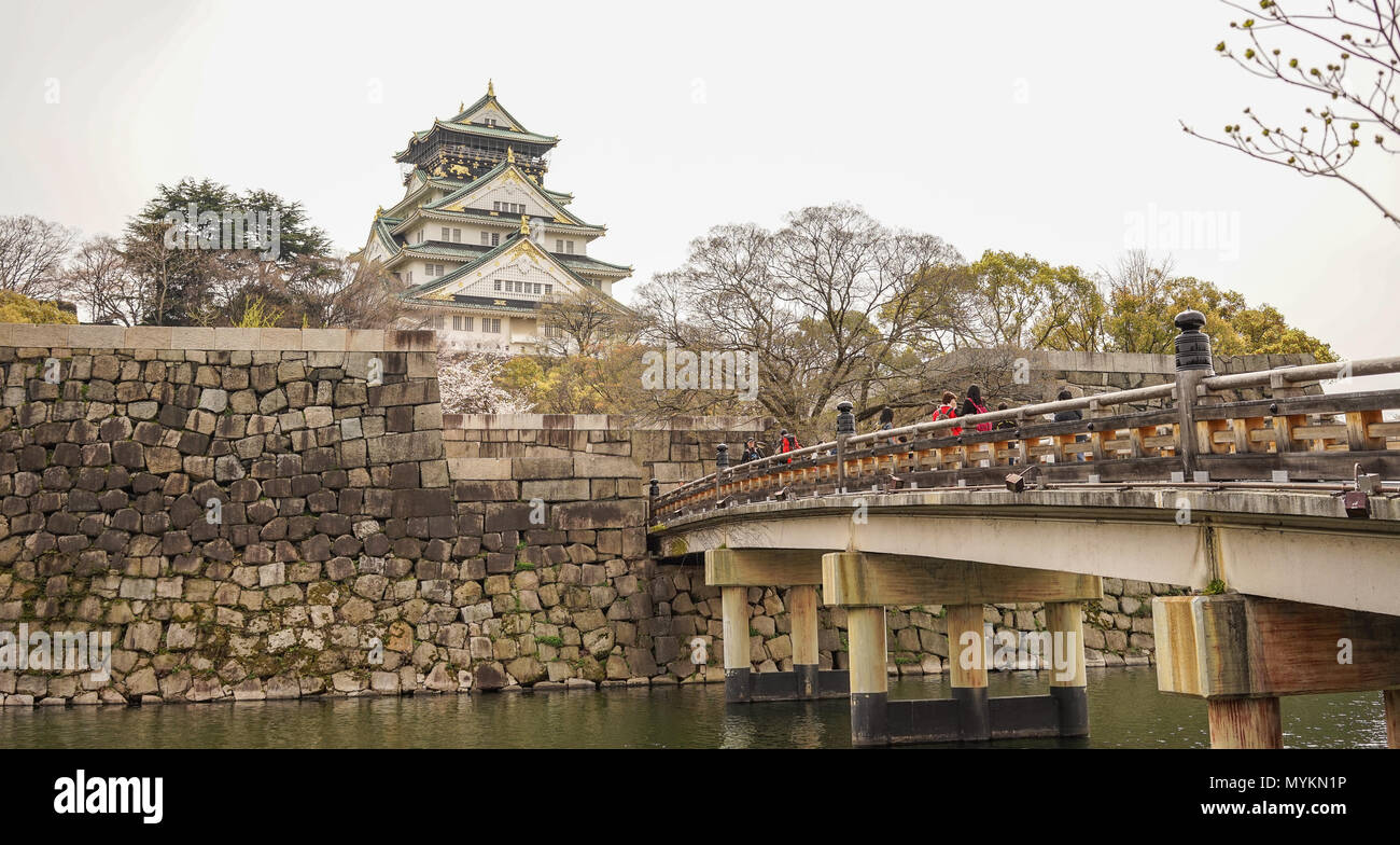 Osaka, Japan - Apr 7, 2014. View of Osaka Castle (Osakajo) in spring ...