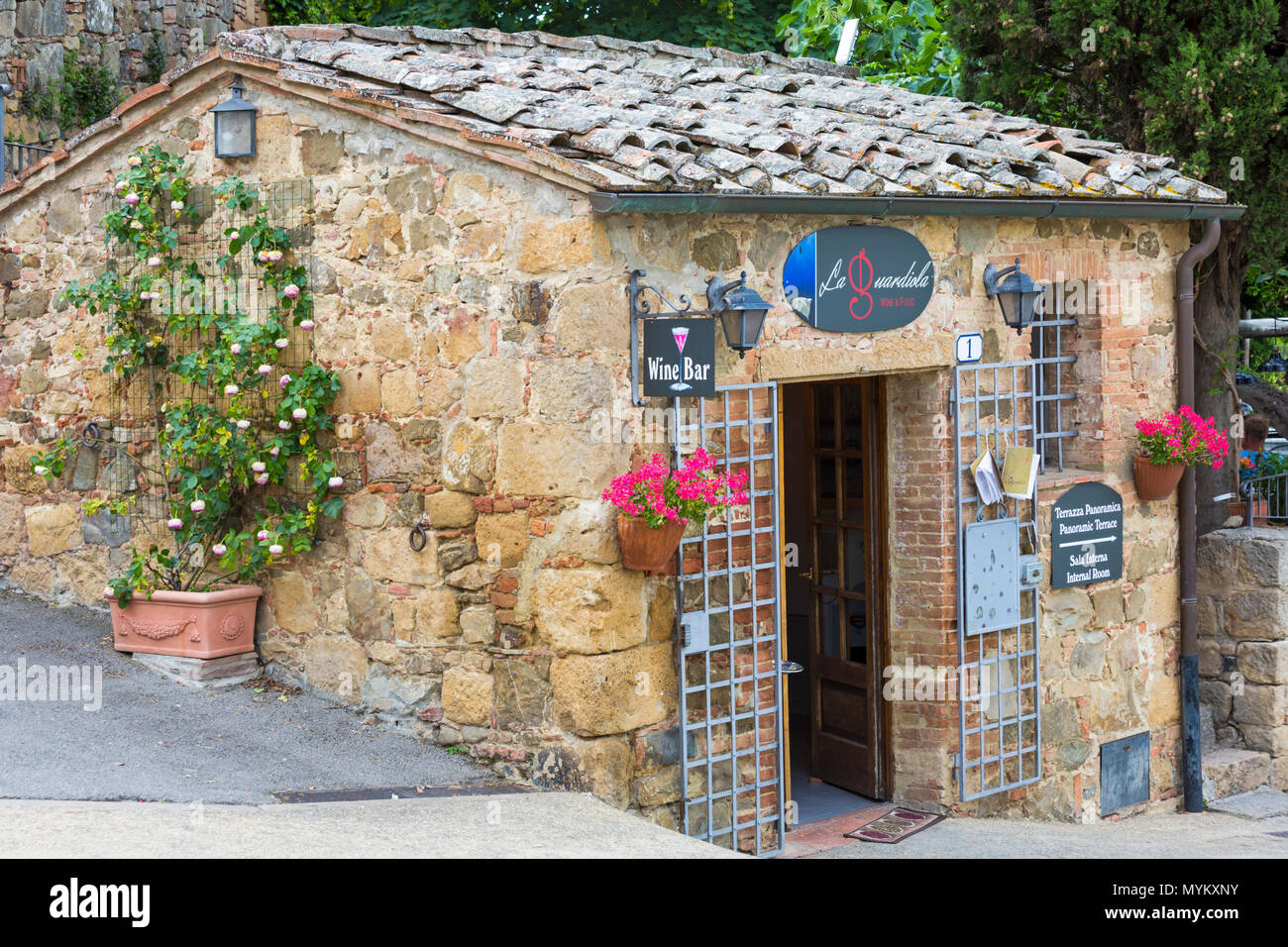 wine bar in medieval village town of Monticchiello, near Pienza ...